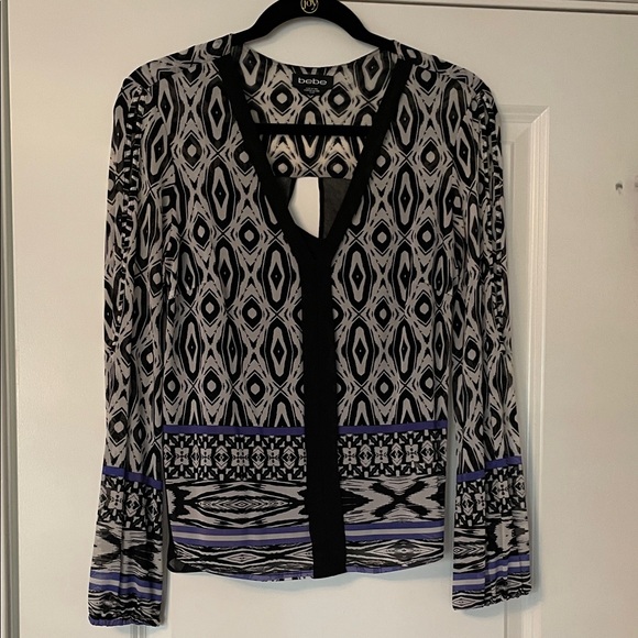 bebe | Tops | Bebe Black And Purple Geometric Womens Blouse | Poshmark